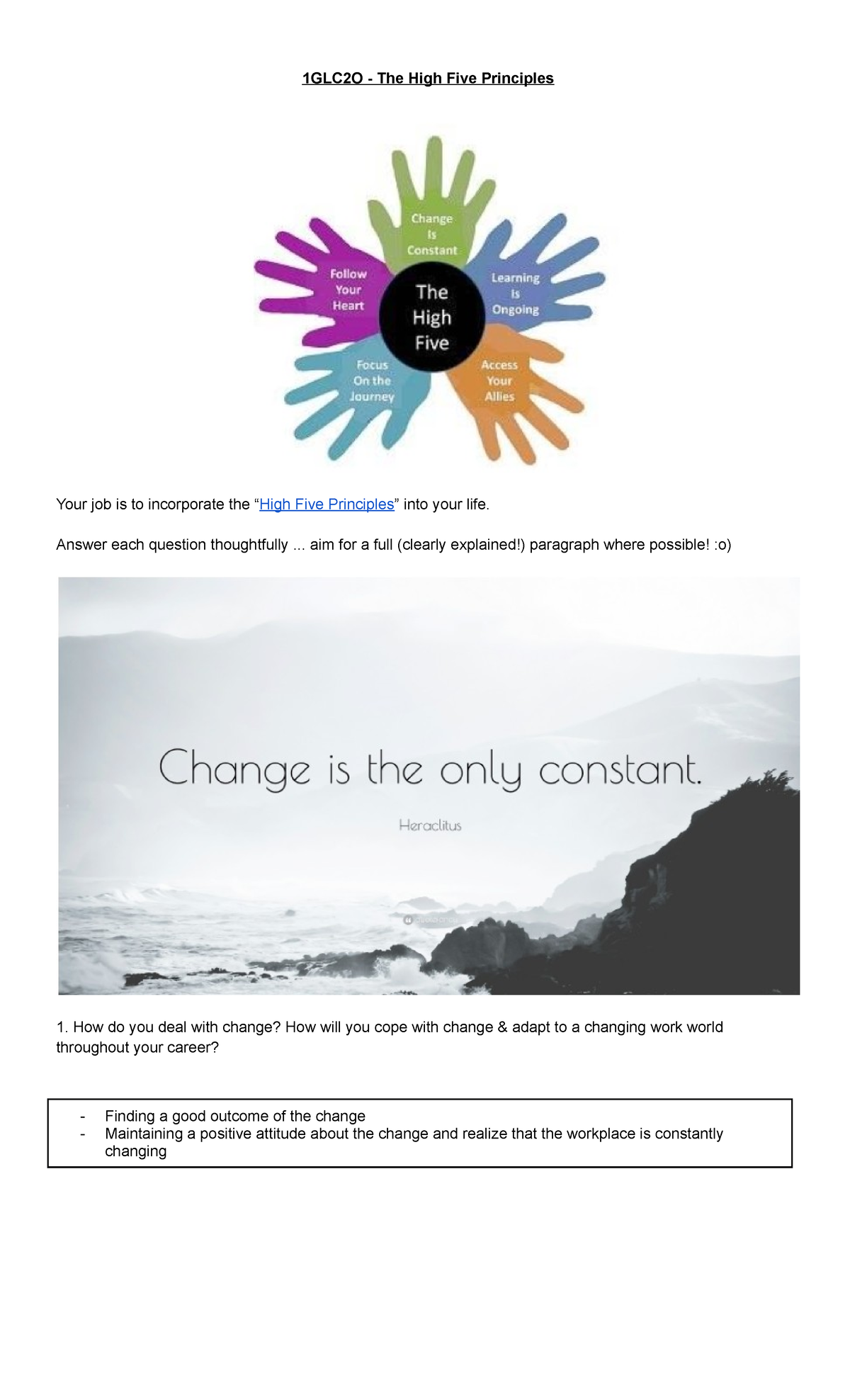 Copy of The High Five Principles . . . AND YOU - 1GLC2O - The High Five ...