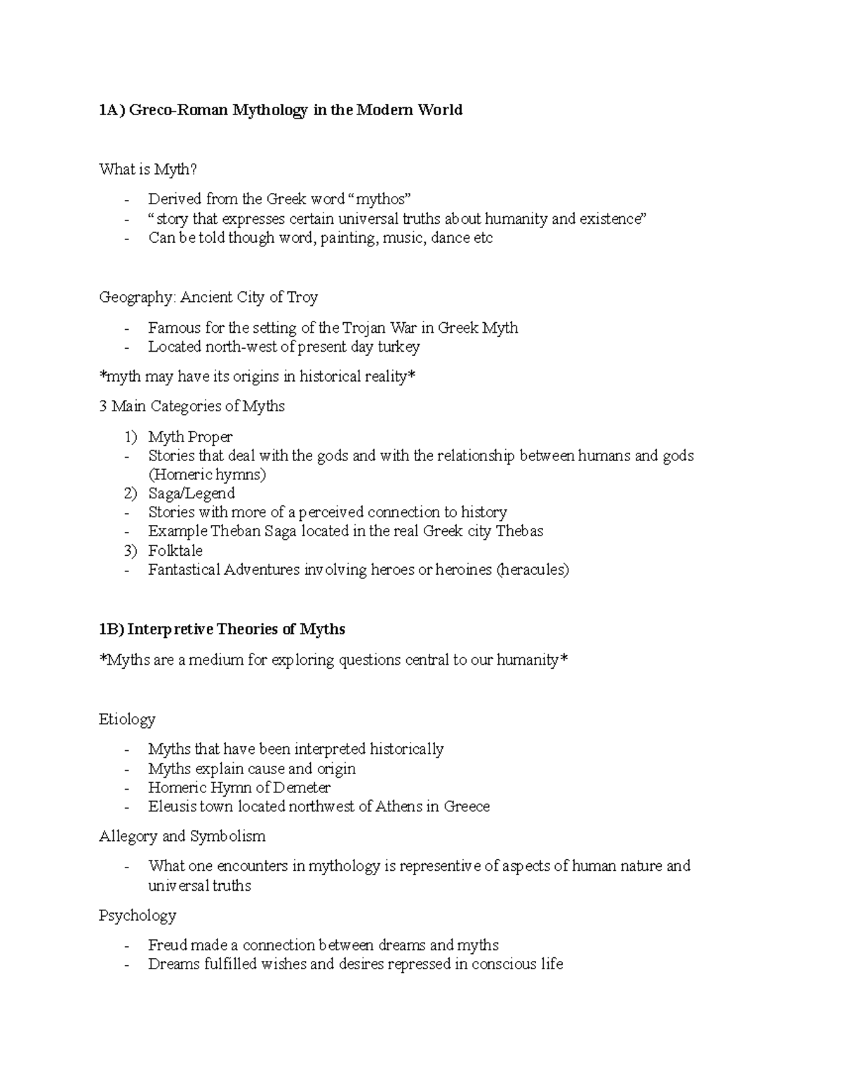 Course Notes - 1A) Greco-Roman Mythology in the Modern World What is ...