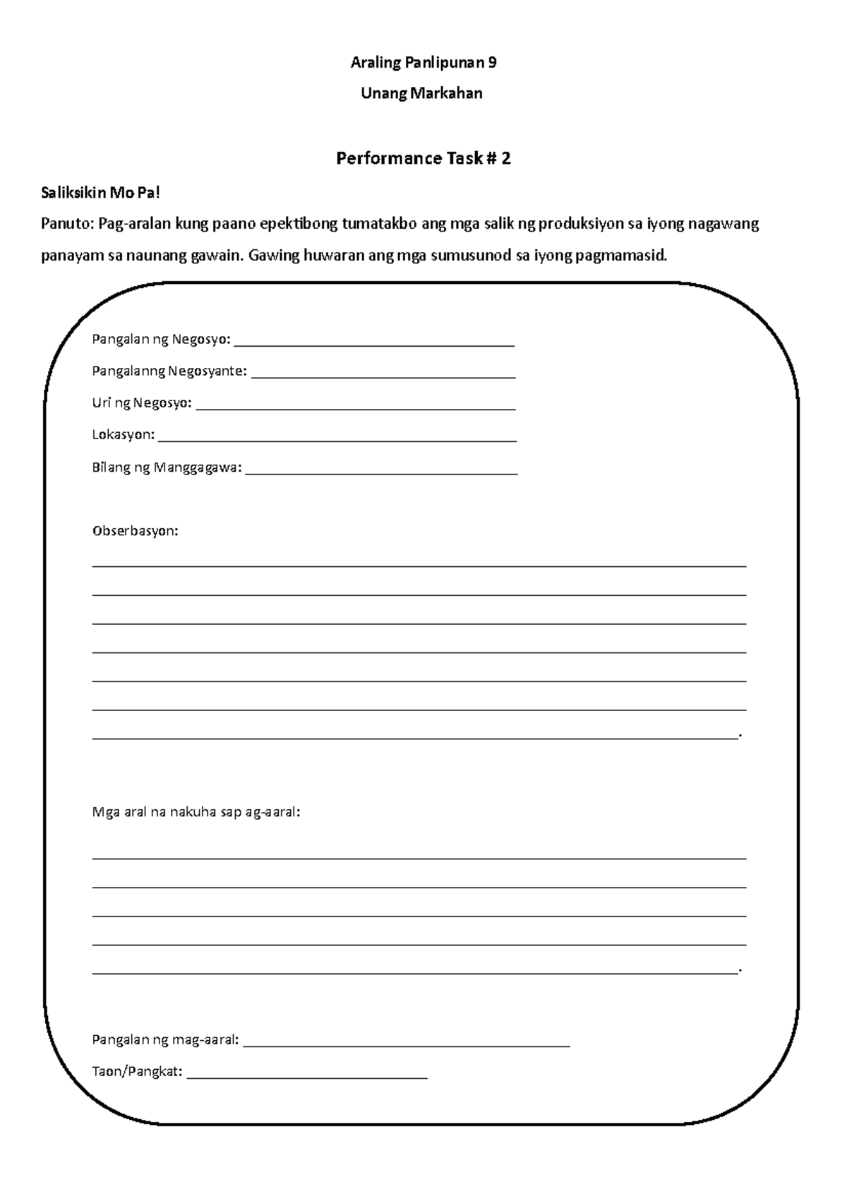 Araling Panlipunan 9 - social studies - Araling Panlipunan 9 Unang ...