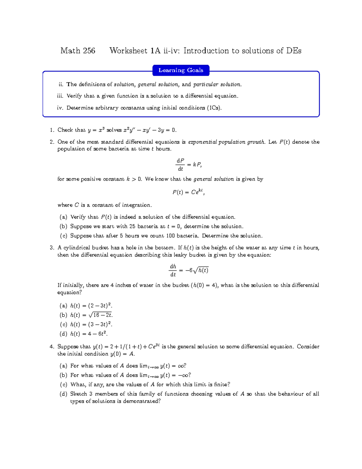 Worksheet 1A ii iv - Math 256 Worksheet 1A ii-iv: Introduction to ...
