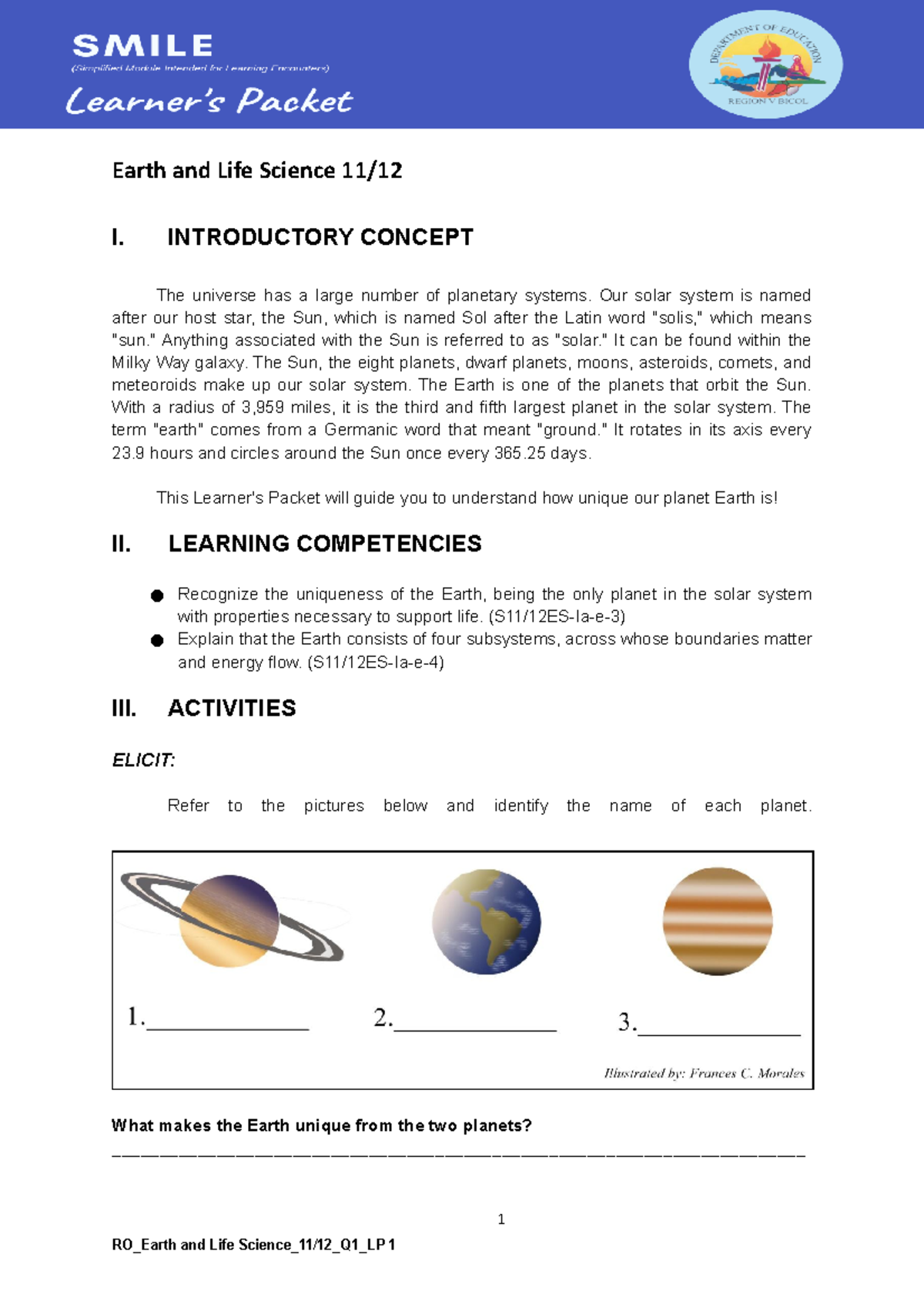 RO LP1-w1-Earth and Life Science - Earth and Life Science 11/ I ...