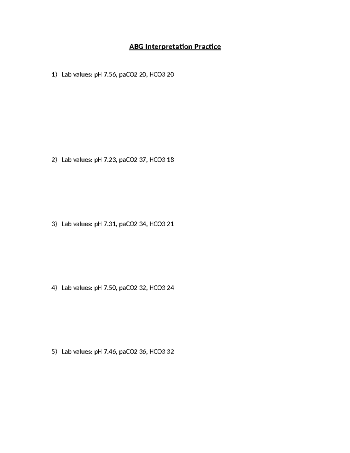 ABG Interpretation Practice - NUR 112 - ABG Interpretation Practice Lab ...