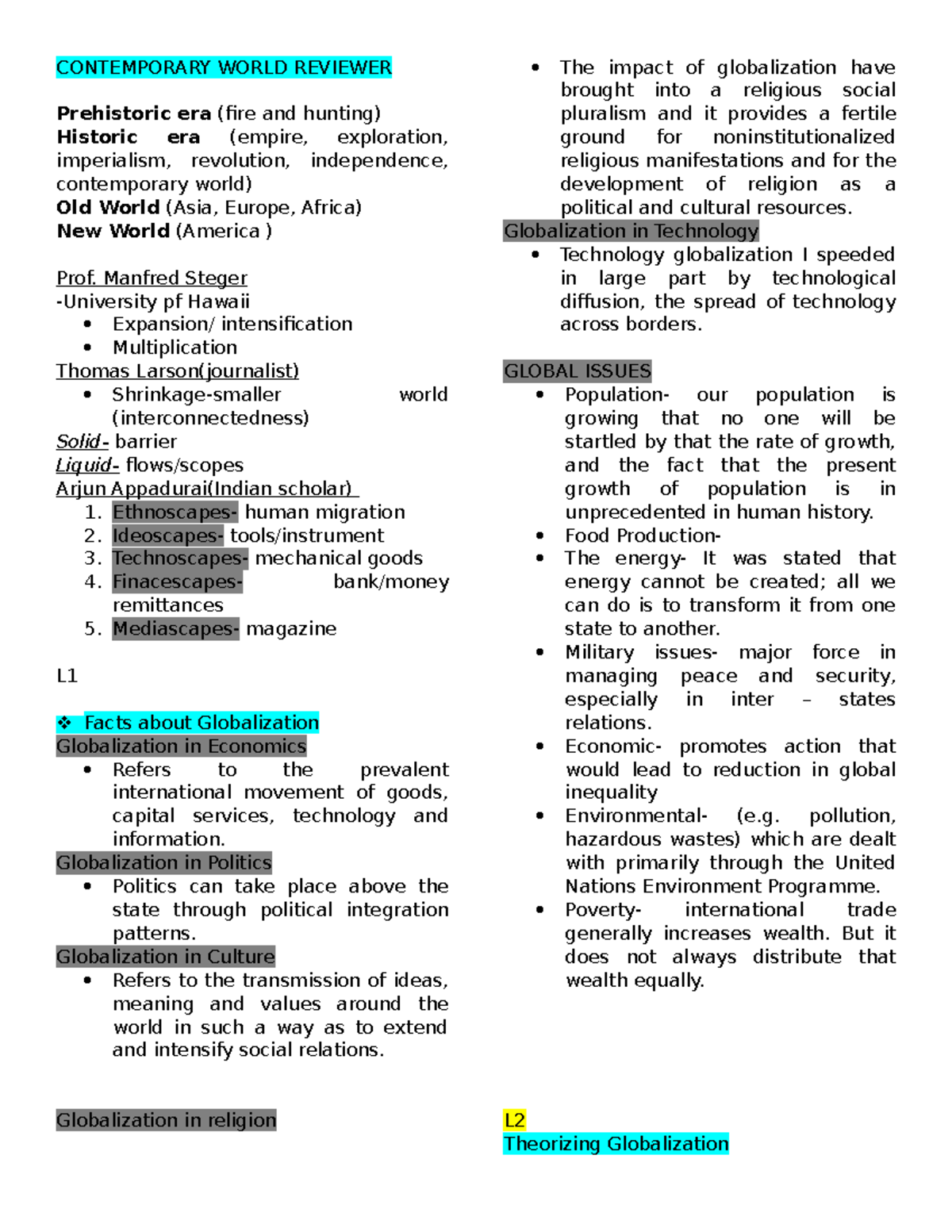 Contemporary World Reviewer - CONTEMPORARY WORLD REVIEWER Prehistoric ...