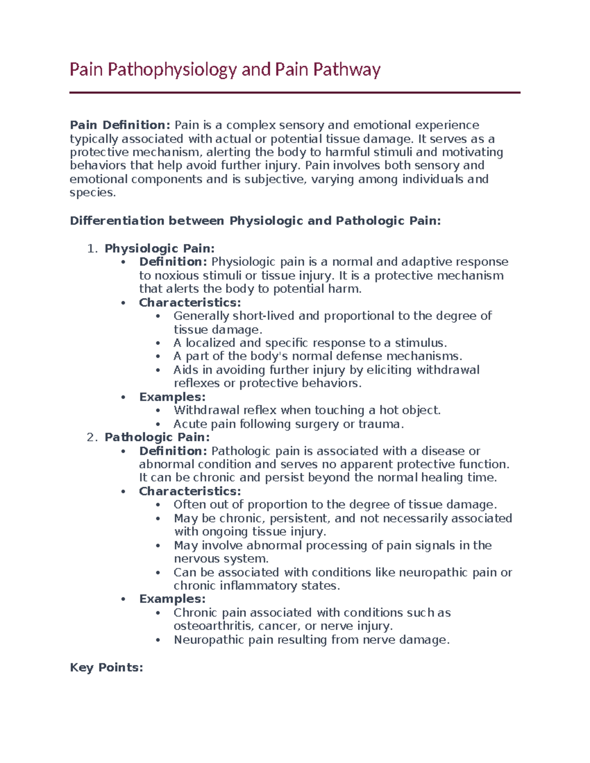 Pain Pathophysiology and Pain Pathway - It serves as a protective ...