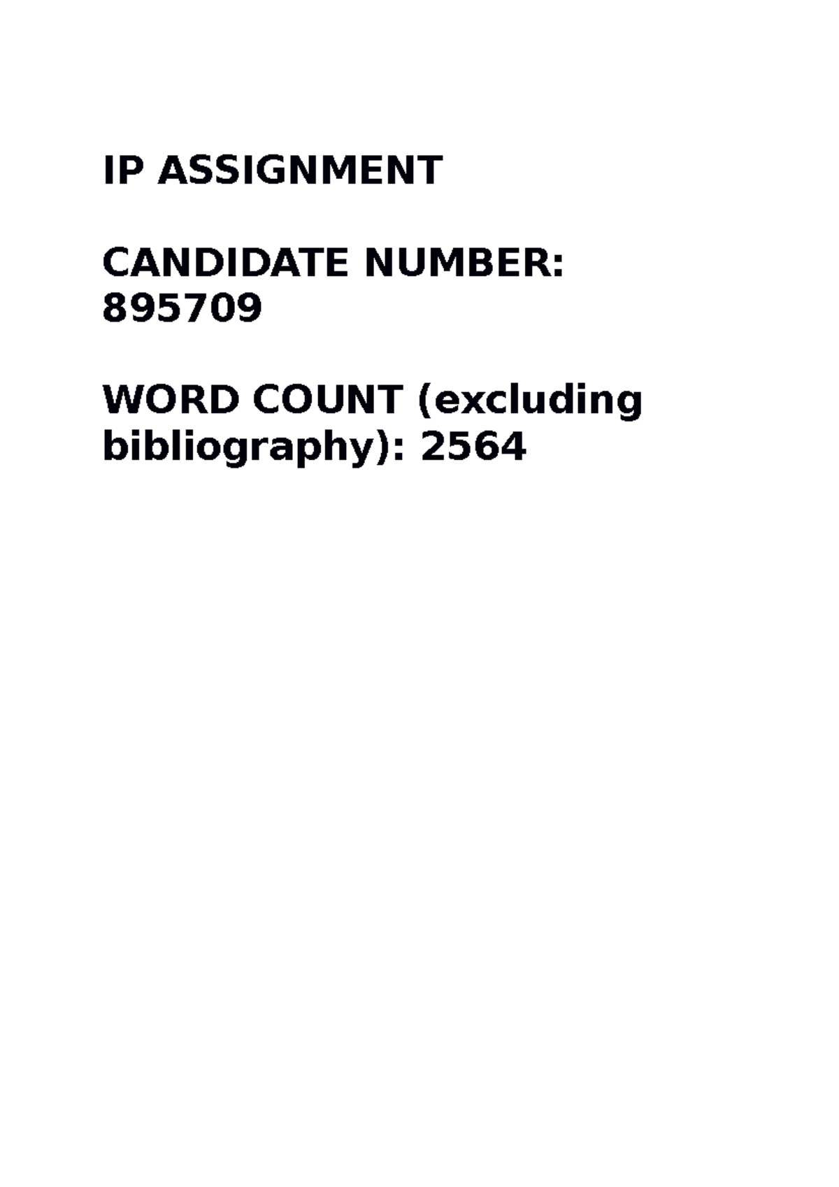IP Assignment final draft - IP ASSIGNMENT CANDIDATE NUMBER: 895709 WORD ...