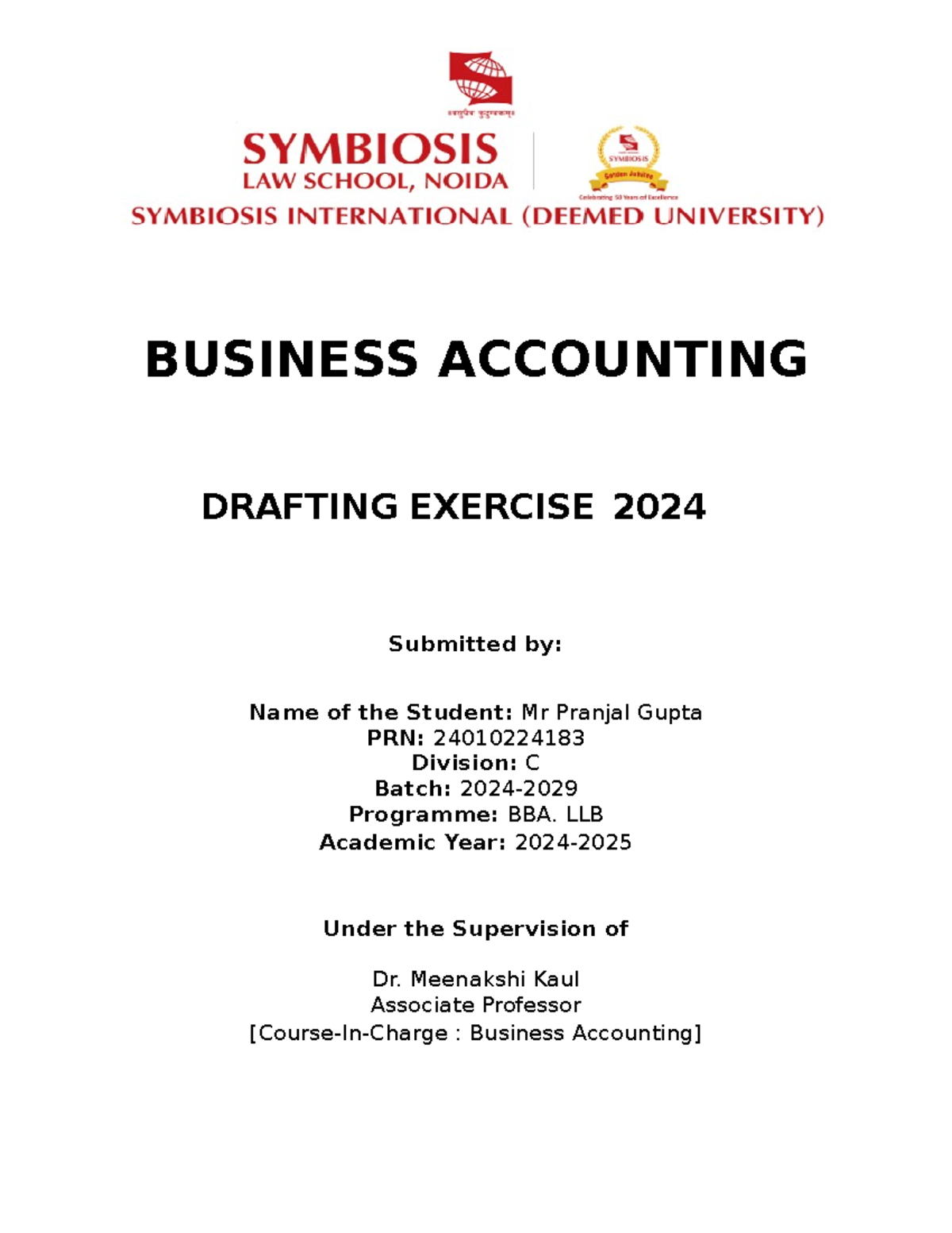 Pranjal file - assignment - BUSINESS ACCOUNTING DRAFTING EXERCISE 2024 ...