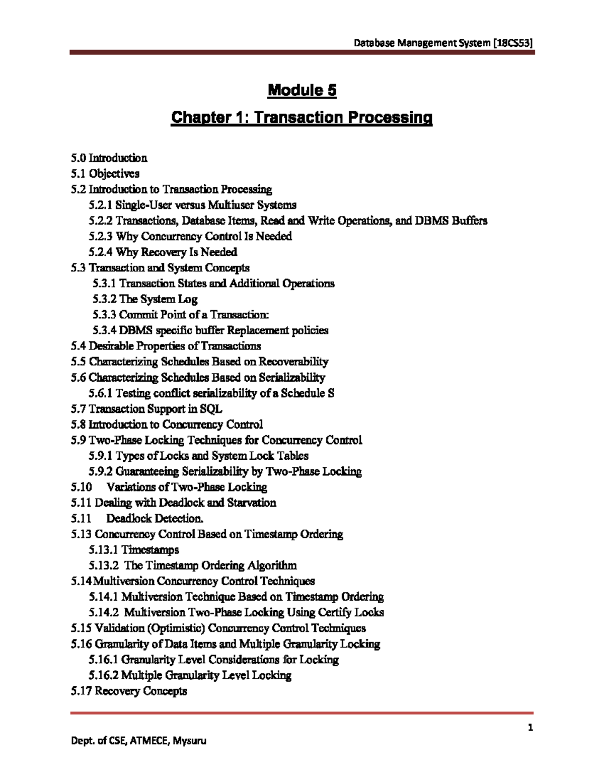 DBMS Mod5@Az Documents - Computer science and design engineering - Studocu