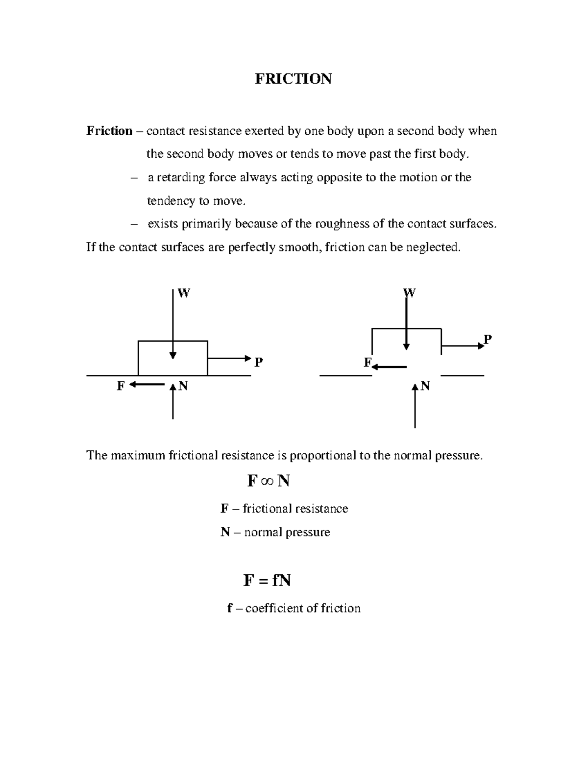 Friction - Engineering Mechanics Notes - FRICTION Friction – contact ...