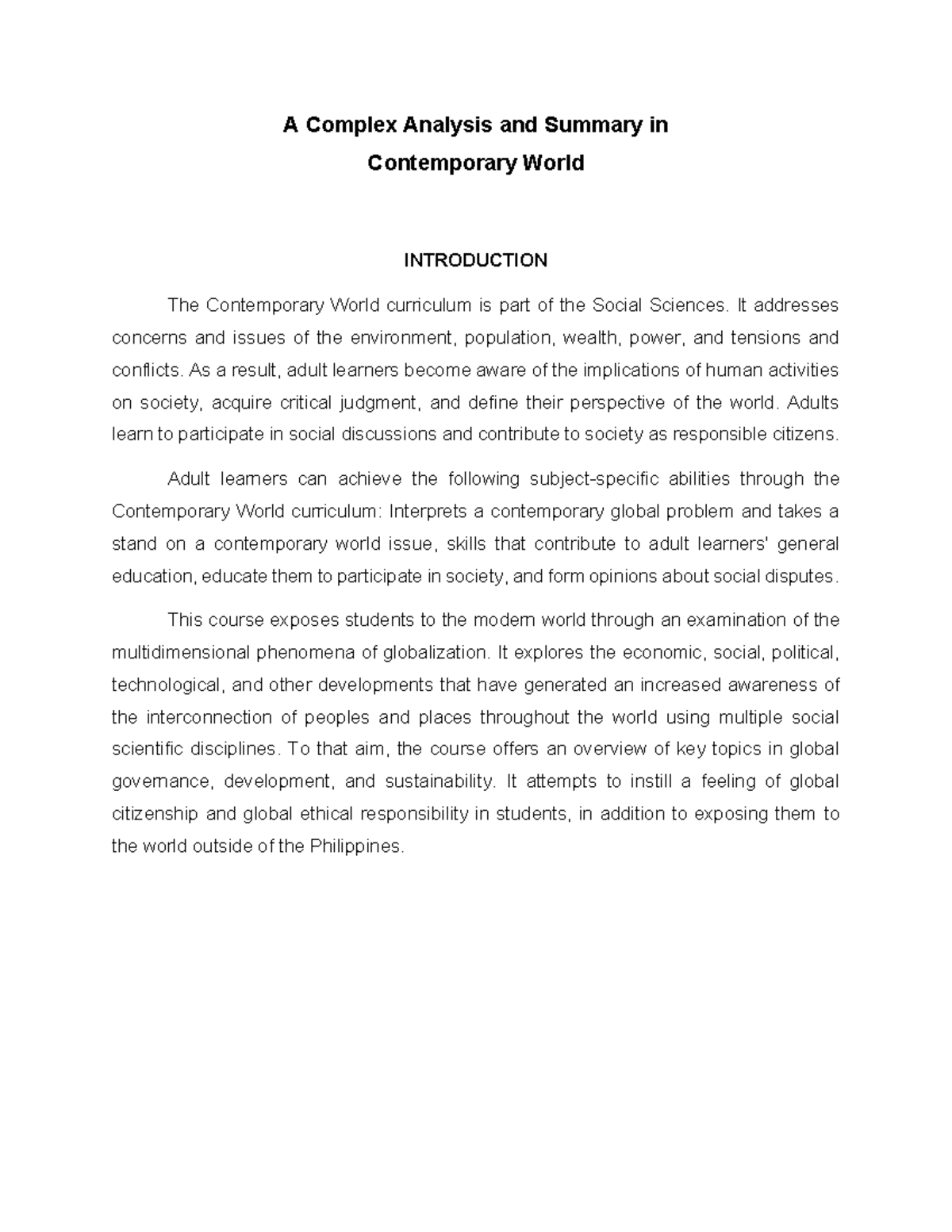A Complex Analysis and Summary in Contemporary World - General ...
