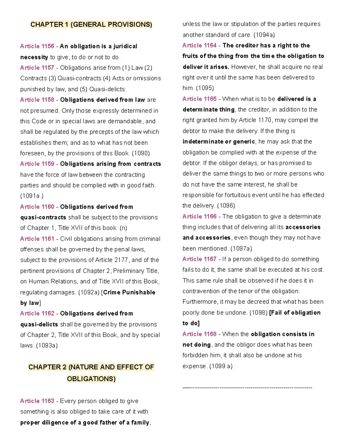 Oblicon Articles - N/A - CHAPTER 1 (GENERAL PROVISIONS) Article 1156 ...