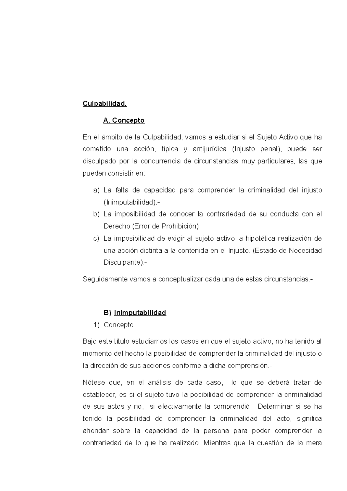 Inimputabilidad - Marcelo Ferrería - Culpabilidad. A. Concepto En el ...