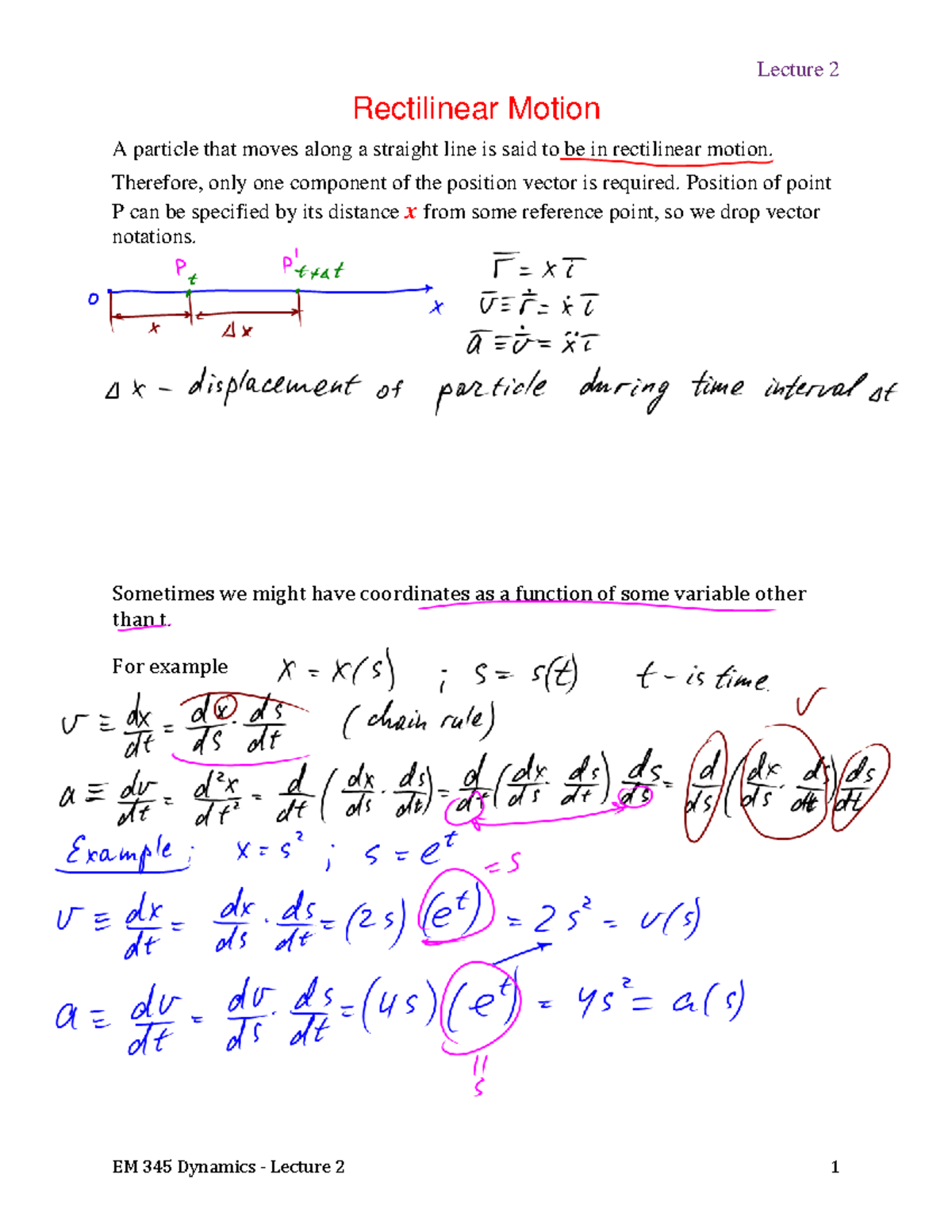 L2 - Lecture notes 2 - EM 345 Dynamics - Lecture 2 1 Lecture 2 ...