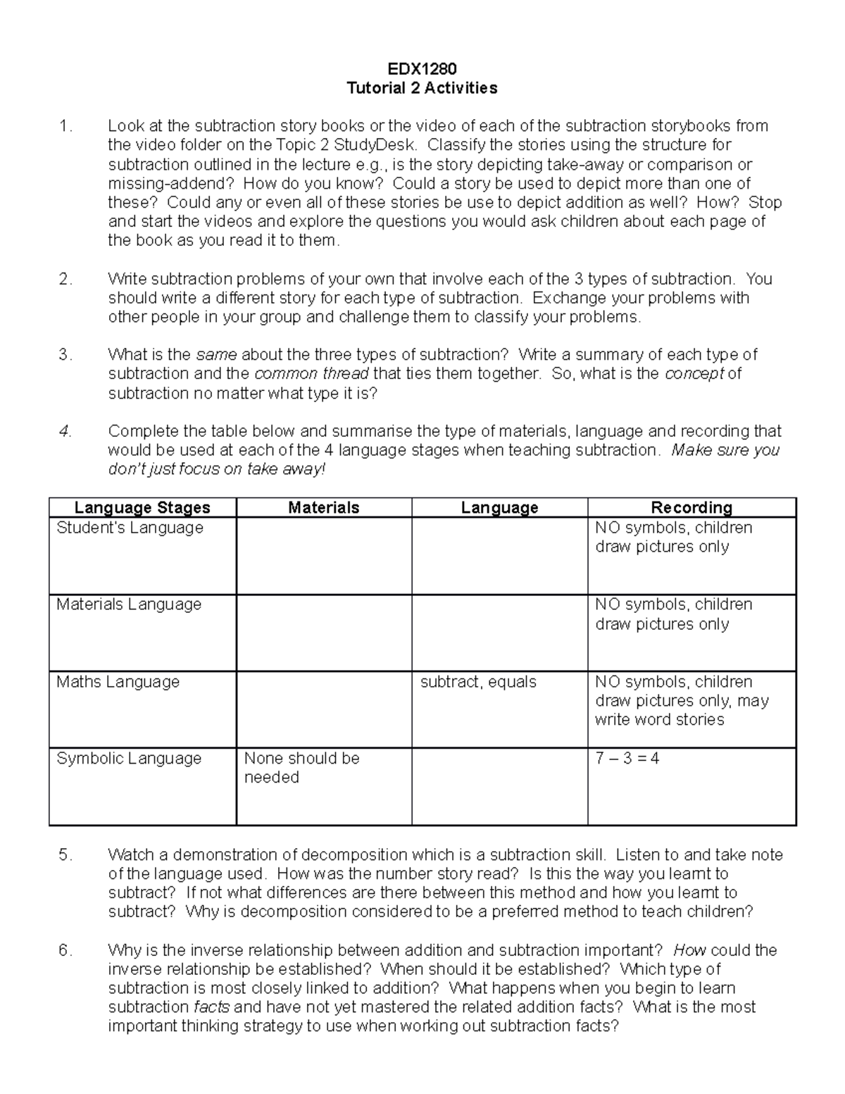 Tutorial work - week 2 online tutorial activities - EDX1280 Tutorial 2 ...