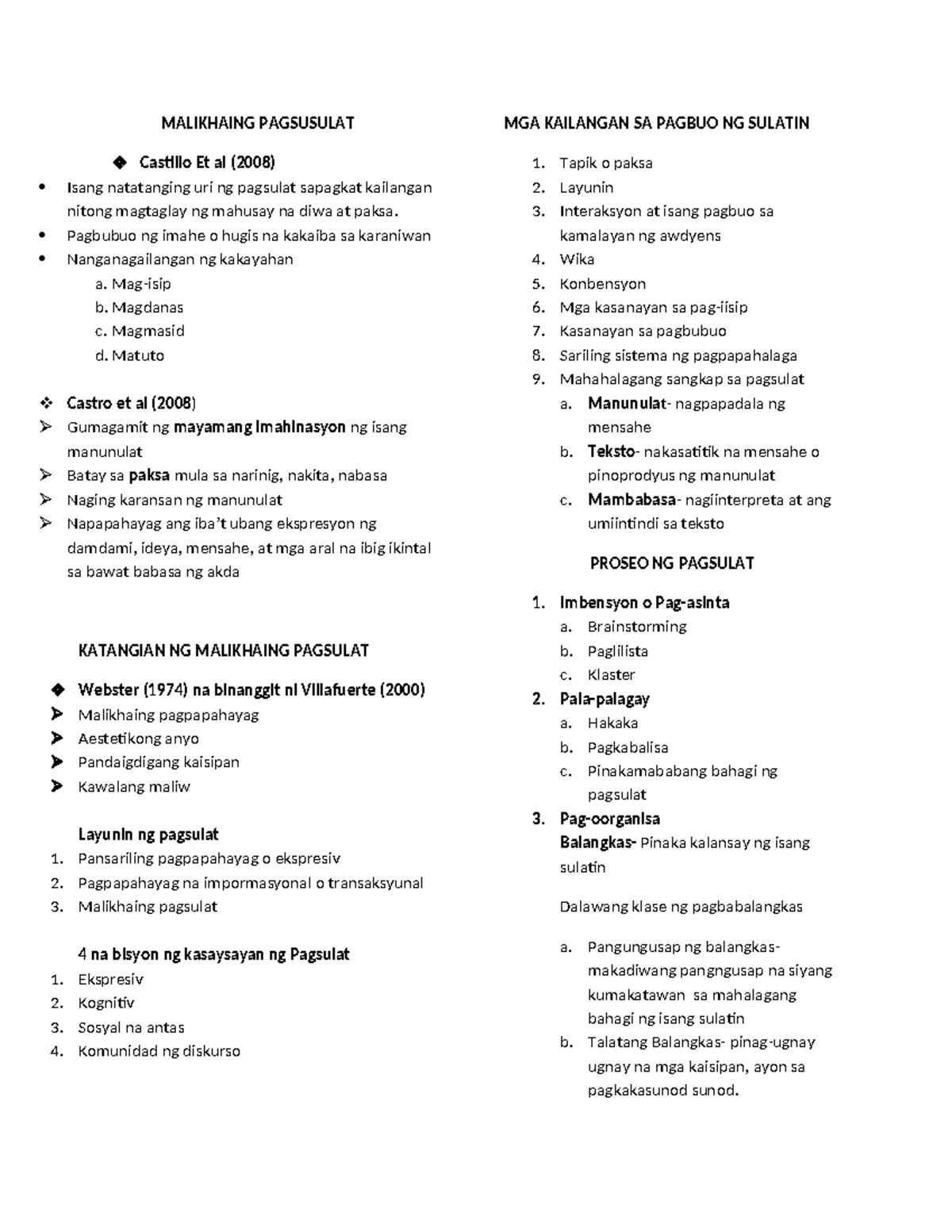 Malikhaing Pagsusulat Reviewer Prelim - MALIKHAING PAGSUSULAT Castillo ...