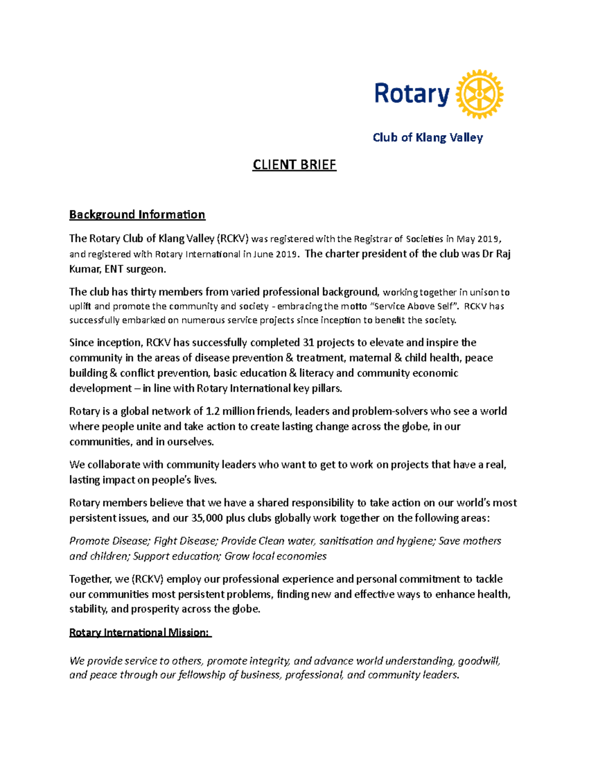 Client Brief semester 2 notes - Club of Klang Valley CLIENT BRIEF ...