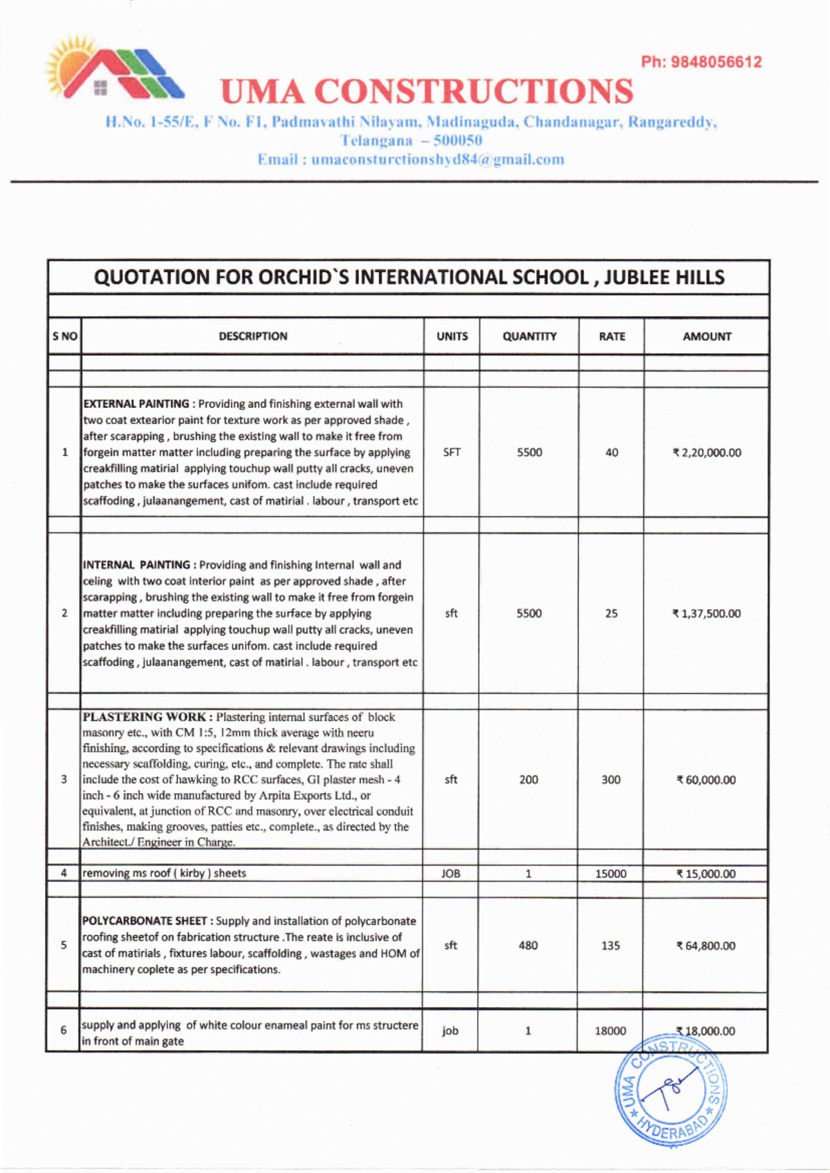 Quotation for OIS jublee hills ,20240311 05074592 111 - Civil and ...