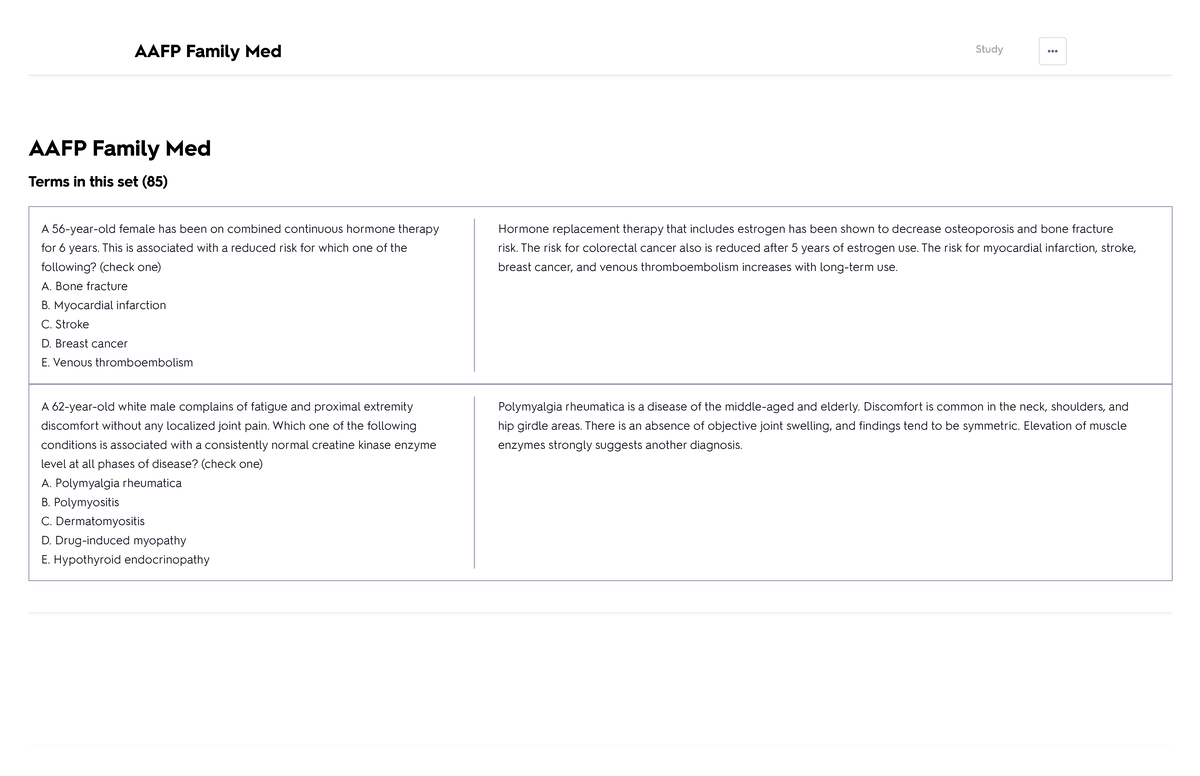 AAFP Family Med Flashcards Quizlet - Home Explanations Your library ...