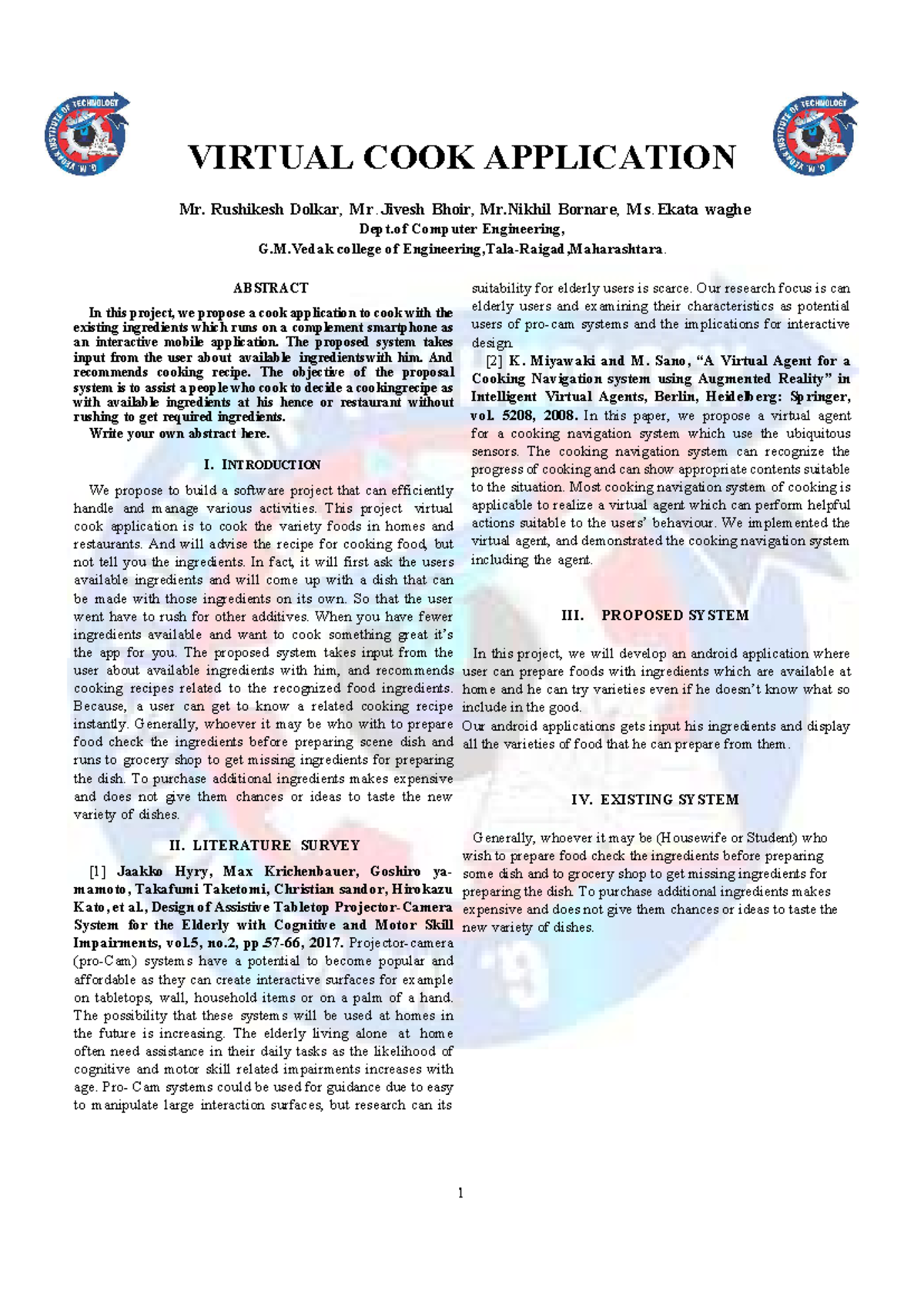 Res1 sample - Summary Digital Forensics - 1 VIRTUAL COOK APPLICATION Mr. Rushikesh Dolkar, Mr ...