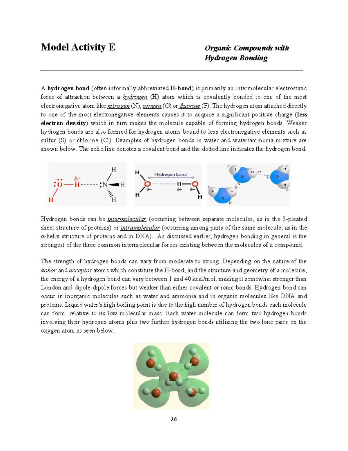 Modeling E - Organic Compounds with Hydrogen Bonding - Model Activity E ...