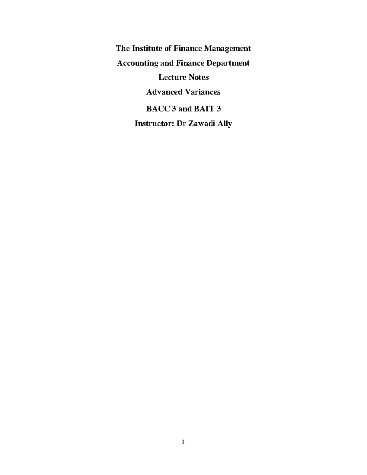 Lecture notes Advanced Variances - The Institute of Finance Management ...