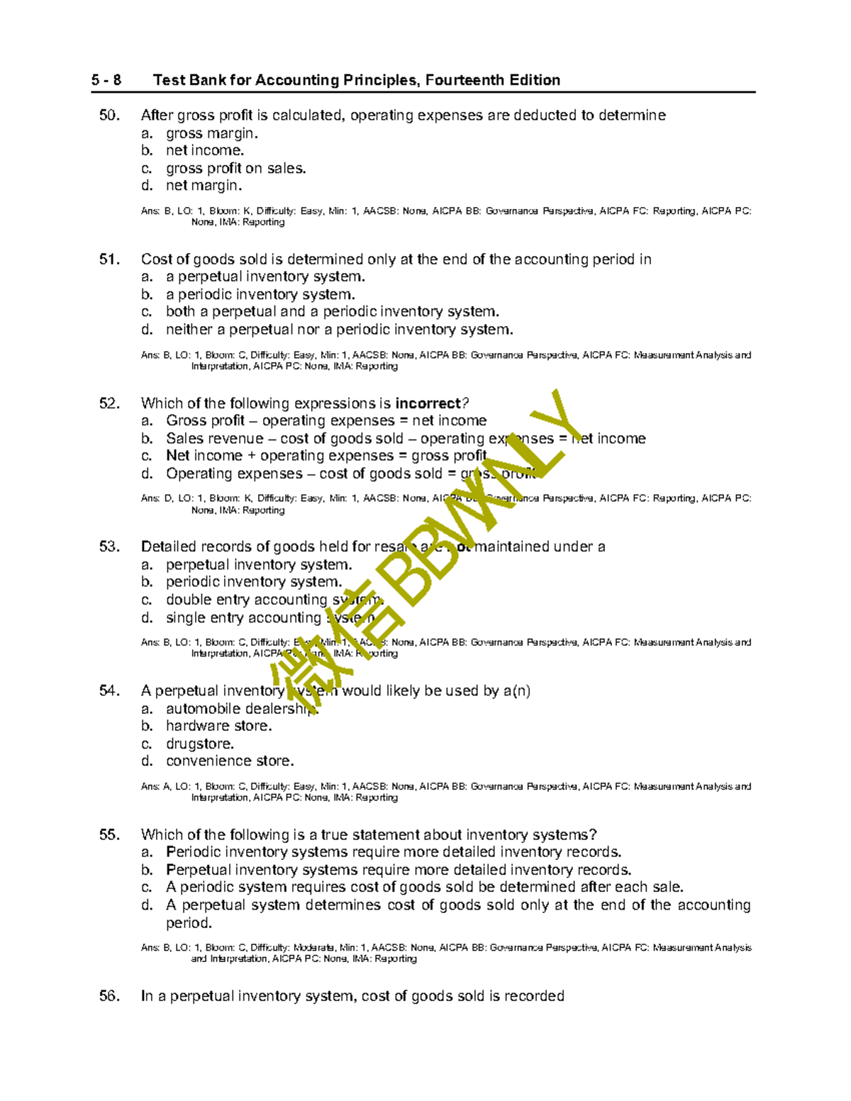 Accounting principles 14th edition by weygandt tb 465 - 5 - 8 Test Bank ...