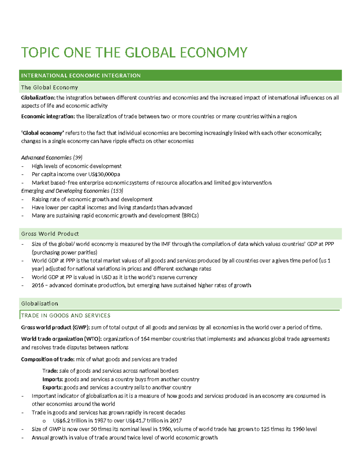 1. The Global Economy - TOPIC ONE THE GLOBAL ECONOMY INTERNATIONAL ...