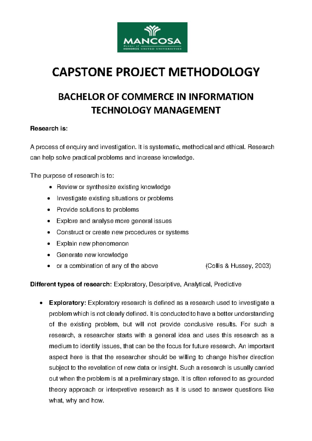 Capstone Stage 2 Methodology - CAPSTONE PROJECT METHODOLOGY BACHELOR OF ...