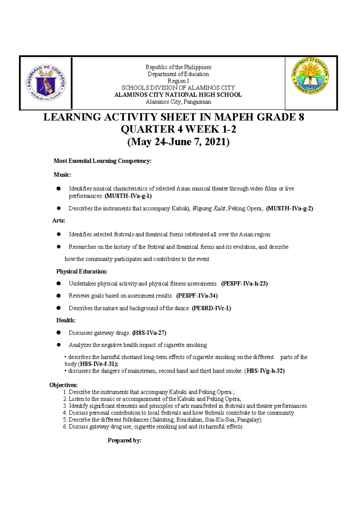 Activity- Sheet-IN- Mapeh-8-Q4-week-1-2 - Republic of the Philippines ...