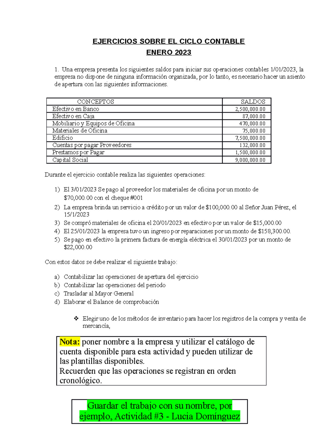 Ejercicios Ciclo Contable-#3 - EJERCICIOS SOBRE EL CICLO CONTABLE ENERO ...