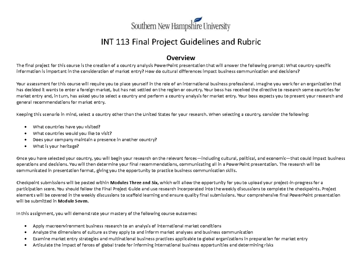 INT 113 Final Project Guidelines and Rubric - Imagine you work for an ...