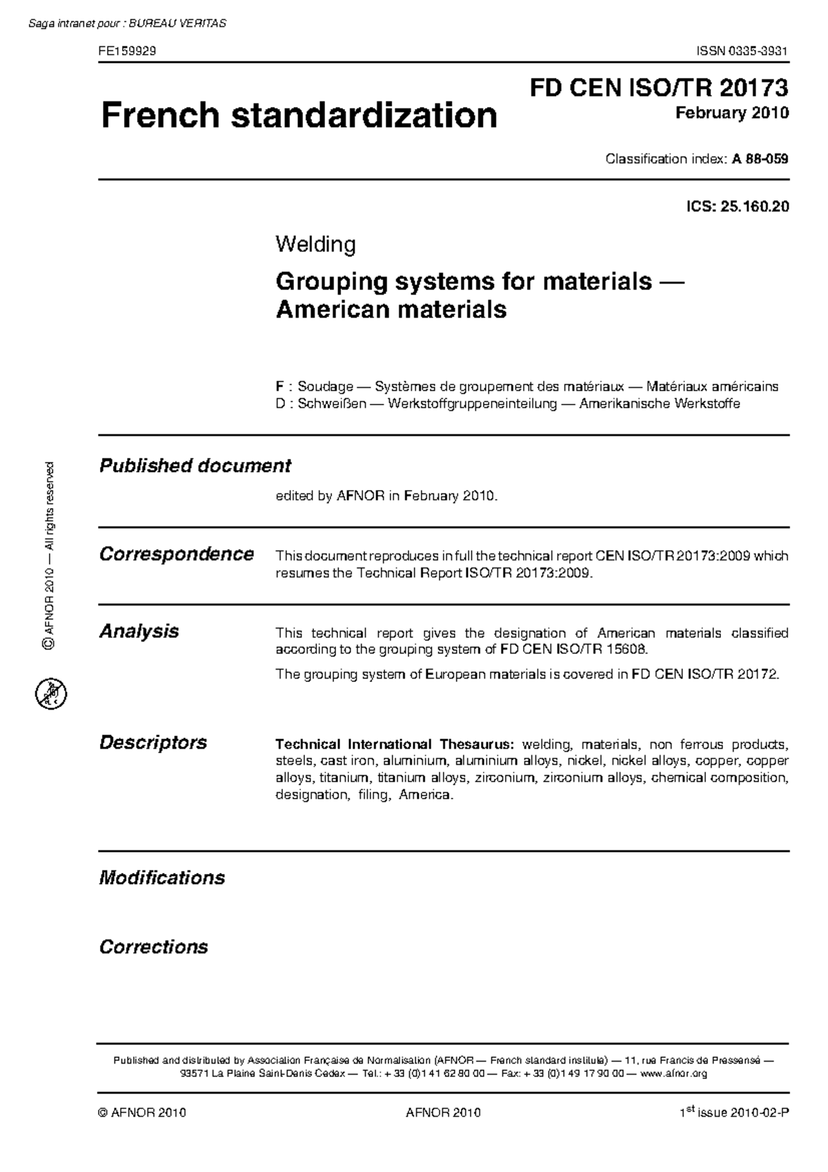 FD CEN ISO TR 2017 3-2009 - © AFNOR 2010 AFNOR 2010 1 st issue 2010-02 ...