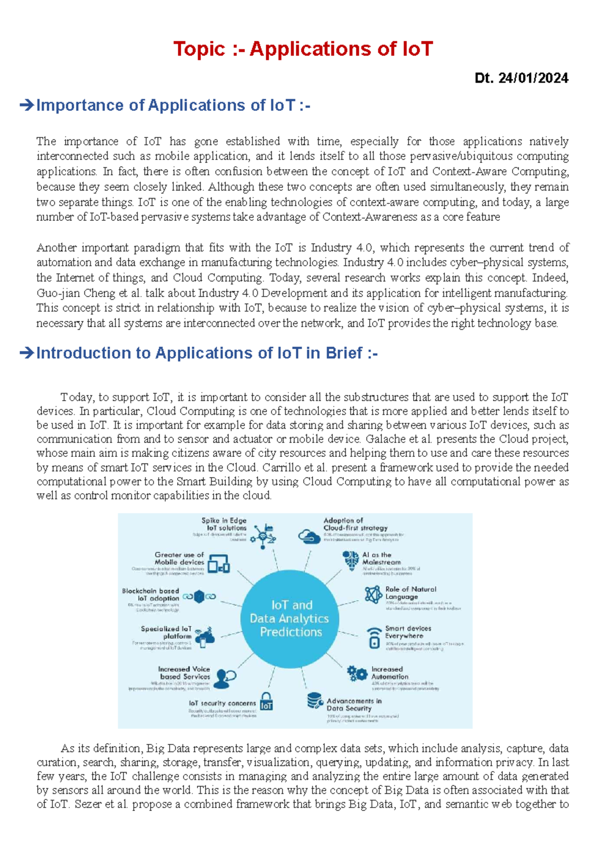 Applications of Io T - Summary Internet of Things and Application - Topic :- Applications of IoT ...