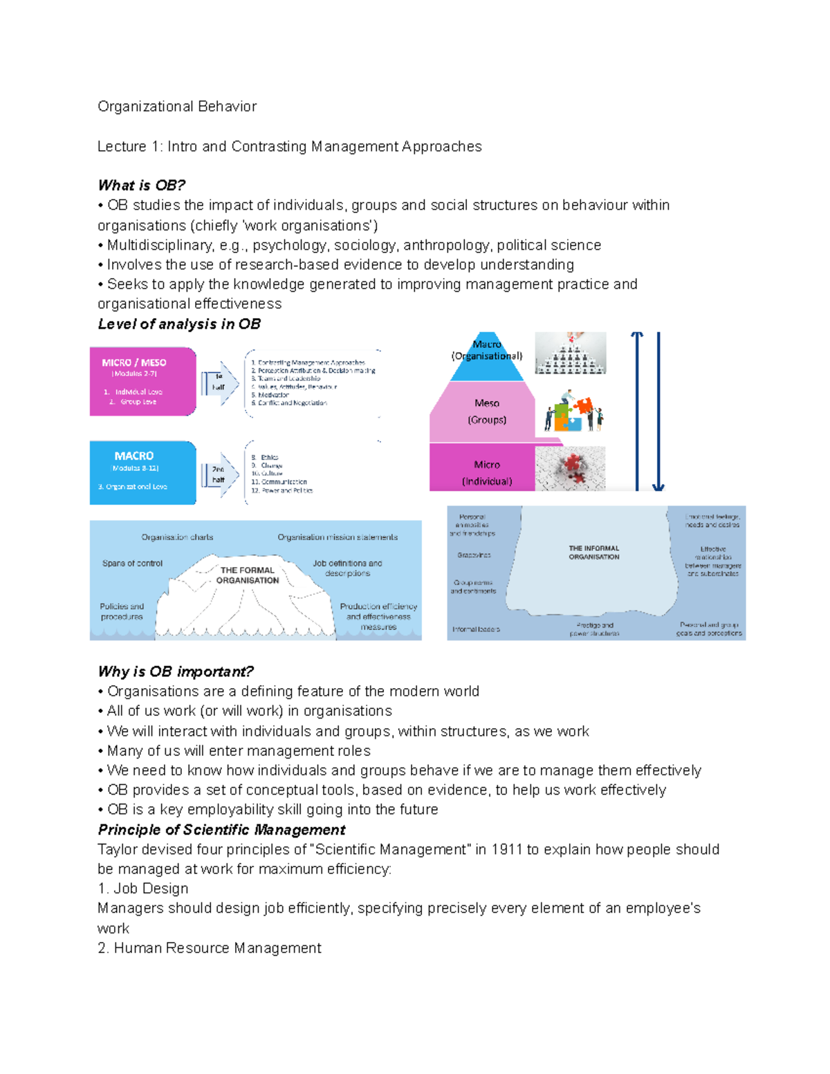 Organizational Behavior Lecture 1-5 - Organizational Behavior Lecture 1: Intro and Contrasting ...