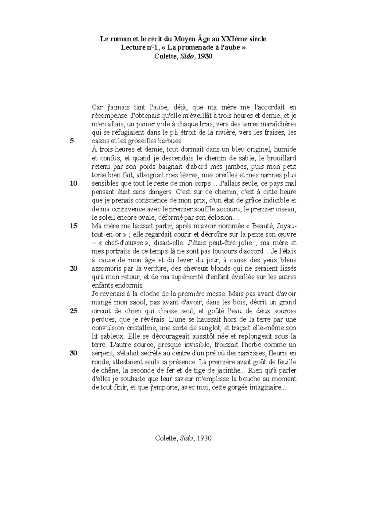 Promenade à l'aube (Sido) - Le roman et le récit du Moyen Âge au XXIème ...