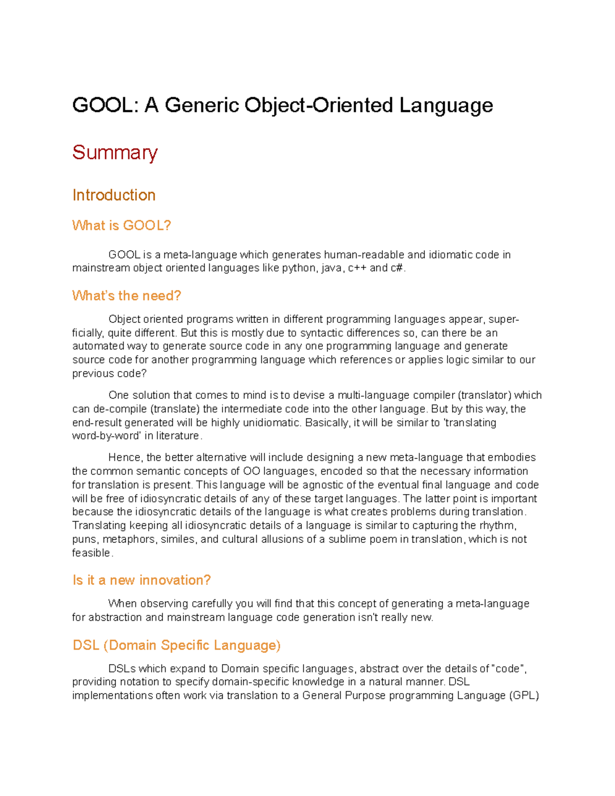 GOOL - GOOL - Generic Object-Oriented Languages - GOOL: A Generic Object-Oriented Language ...