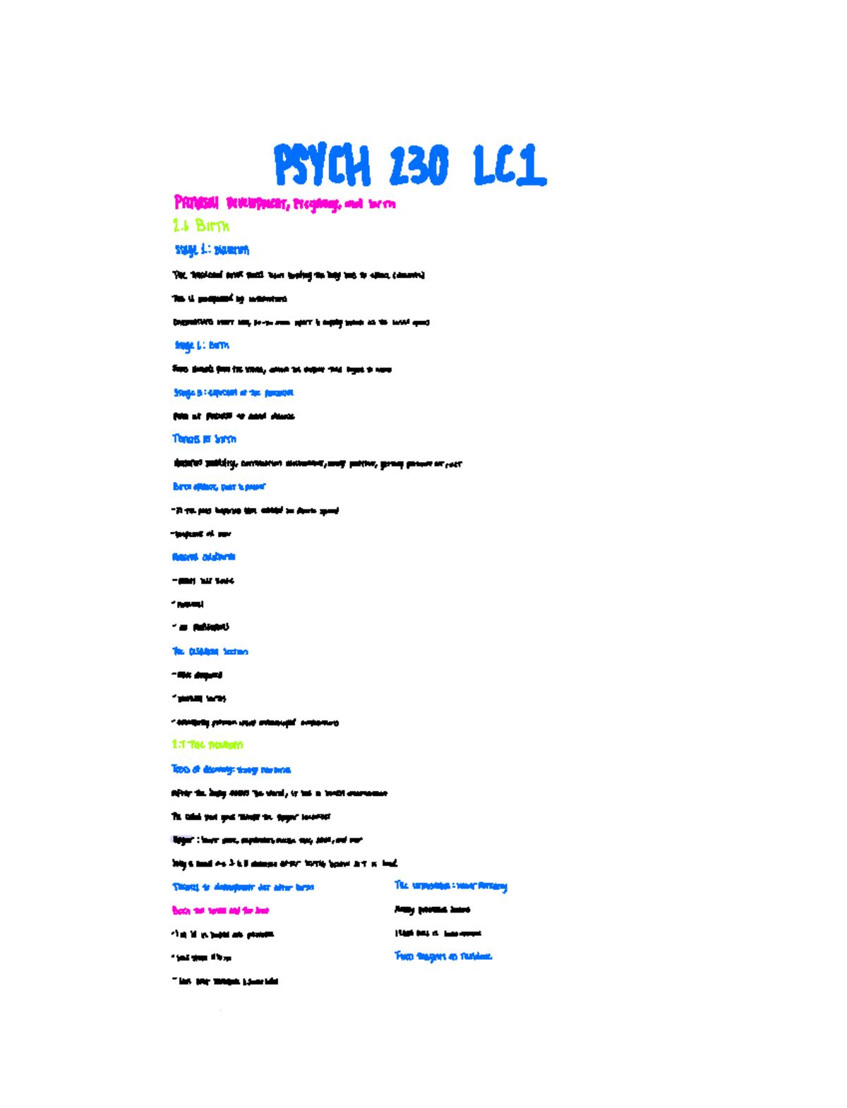 Psy 230 chp 3 - Birth, before during and after. - Birth PSYCH 230 1 ...