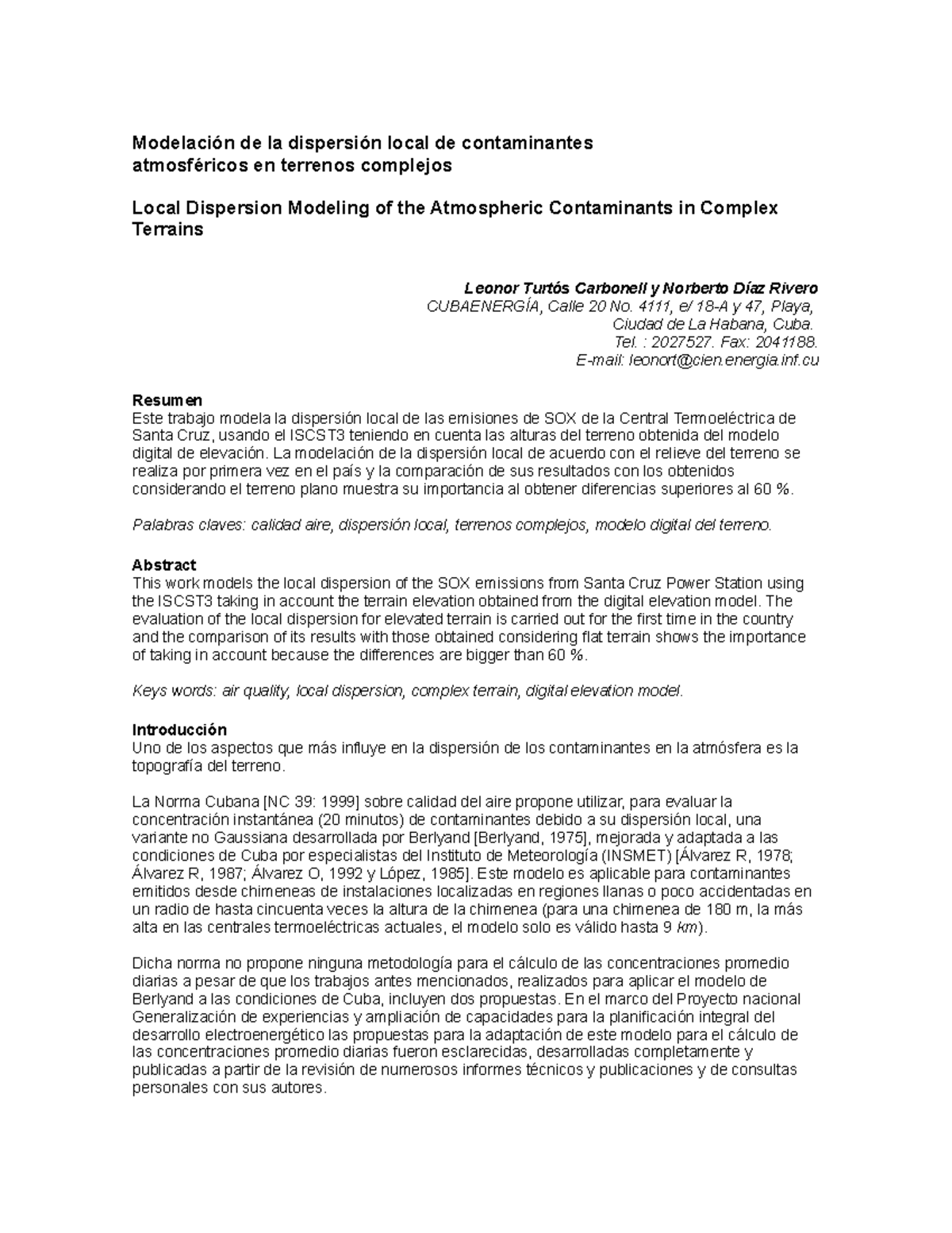 Modelación de la dispersión local de contaminantes (santa cruz cuba ...