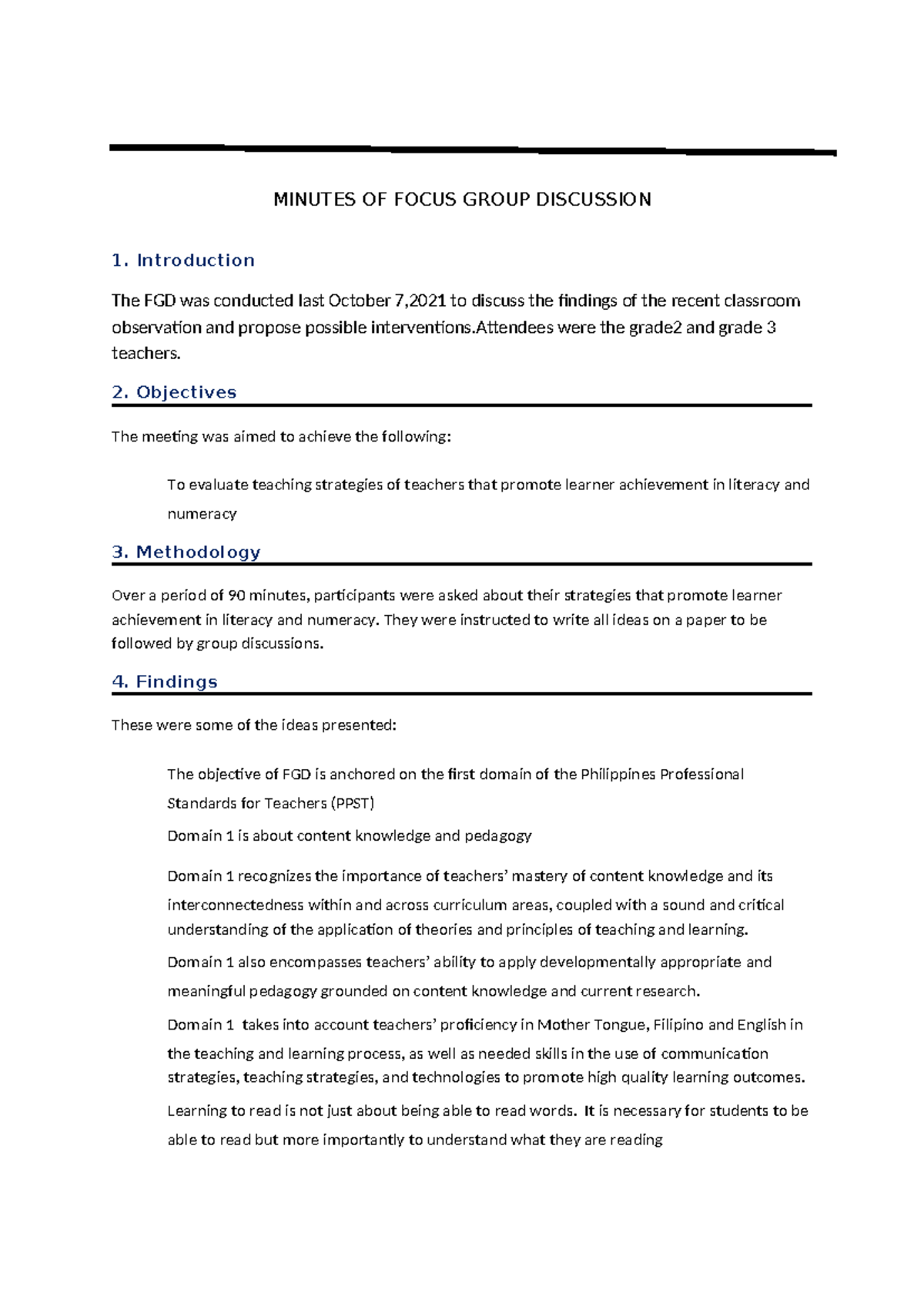 Focus Group Discussion Minutes Sample - MINUTES OF FOCUS GROUP ...