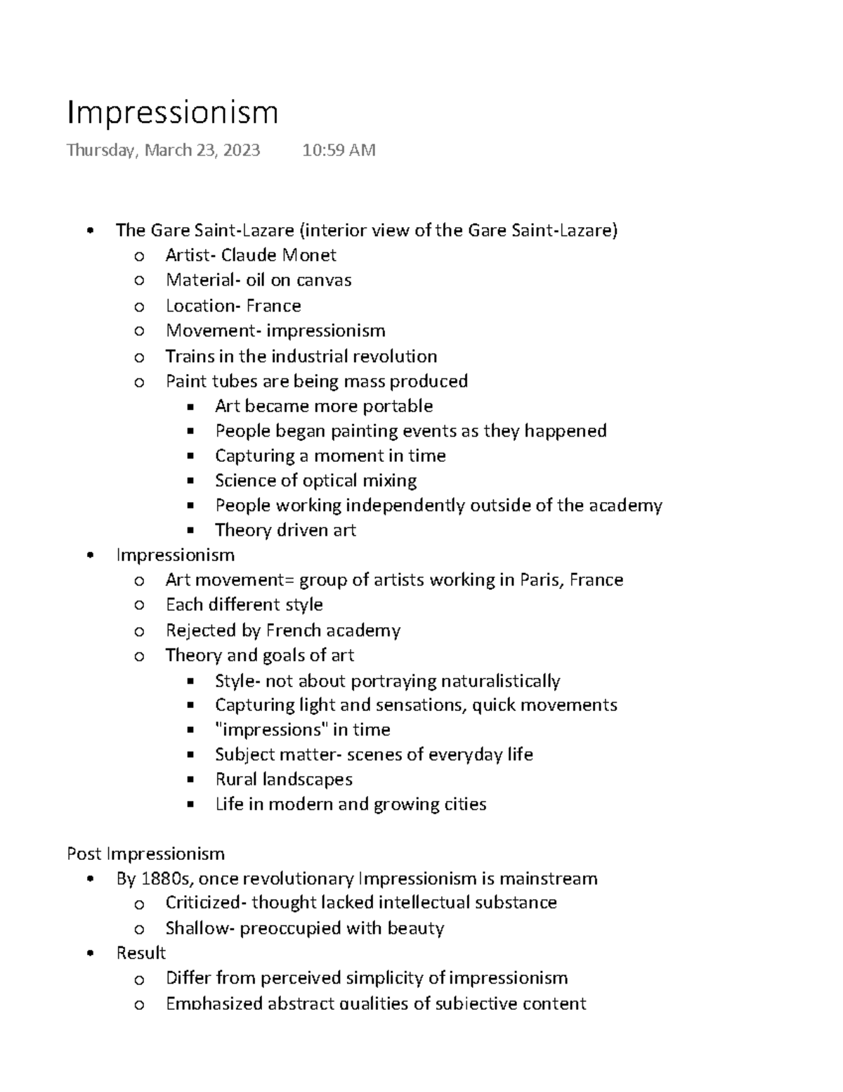 Impressionism - Studocu