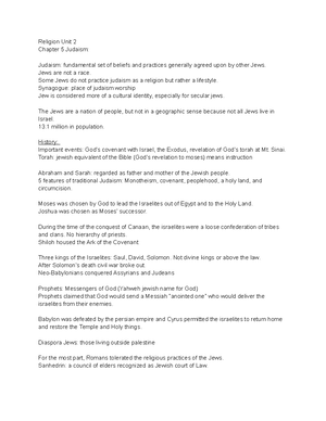 Intro to religion - Lecture notes Unit 1 - Intro to religion Chapter 1 ...