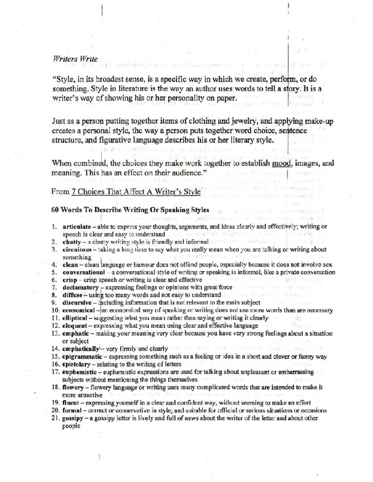 60 Words To Describe Writing or Speaking Styles - Writers Write “Style ...