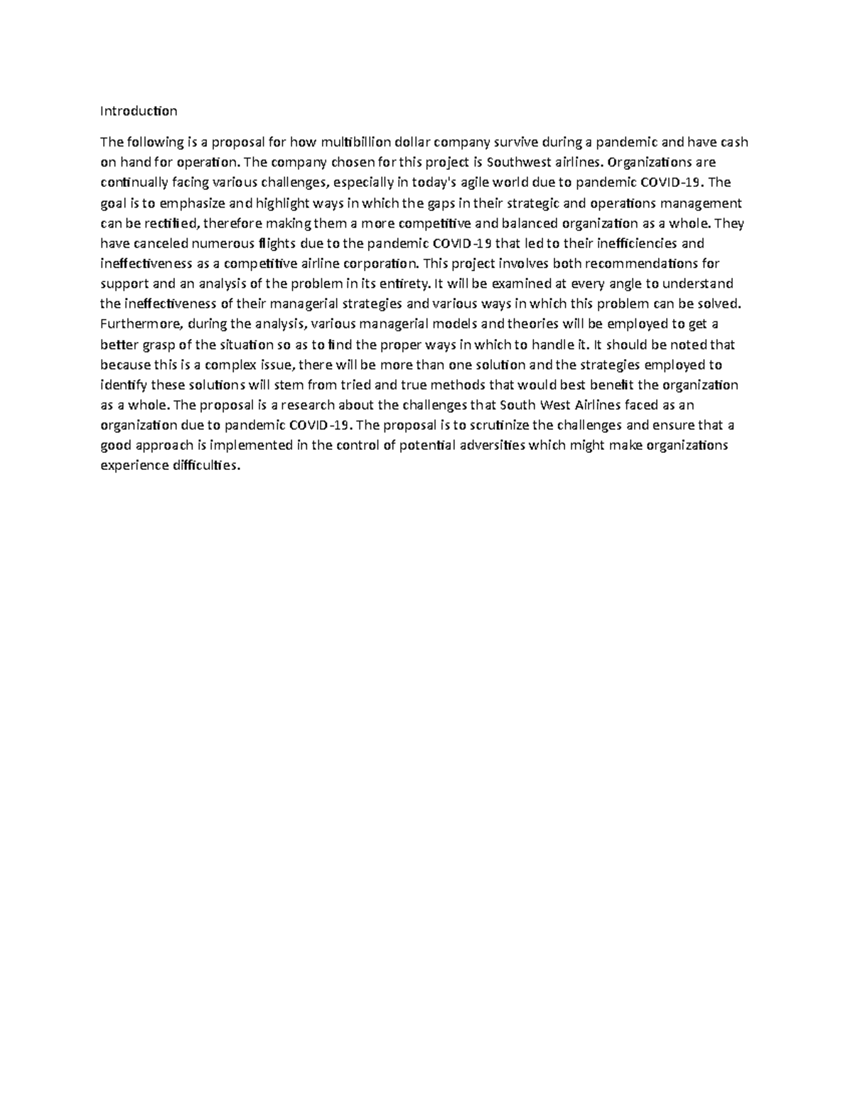 Project Summary BBA HMA course - Introduction The following is a ...