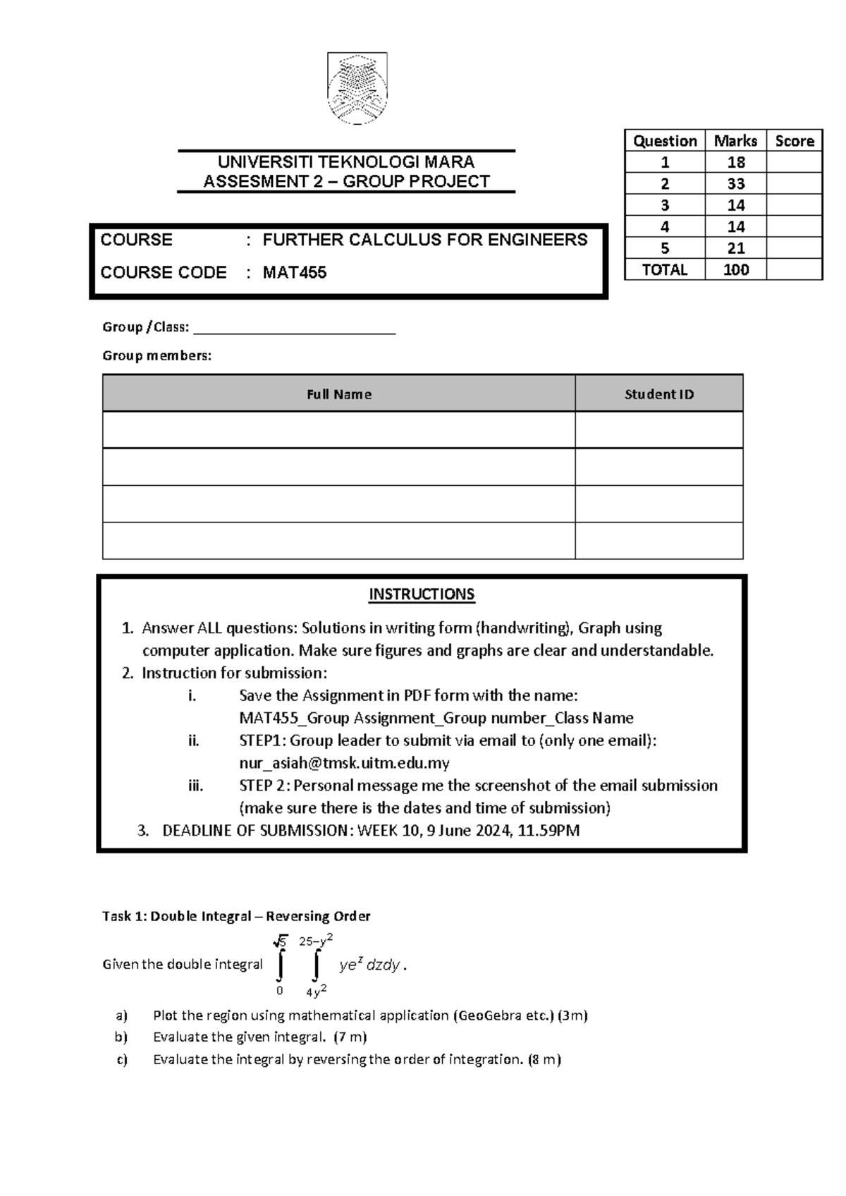 Assesment 2 - Group Assignment MAT455 As May 2024 - UNIVERSITI ...