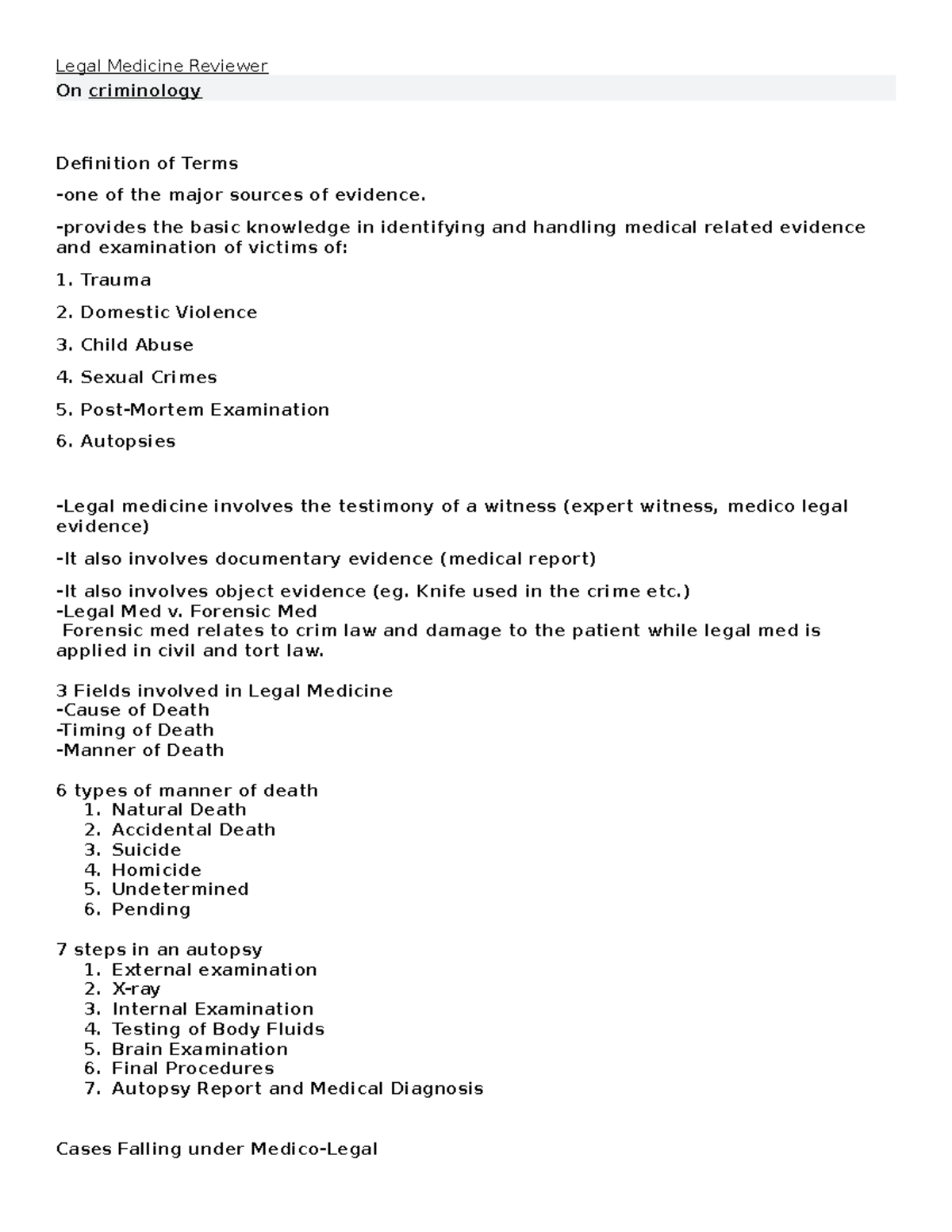Legal Medicine Reviewer -provides the basic knowledge in identifying ...