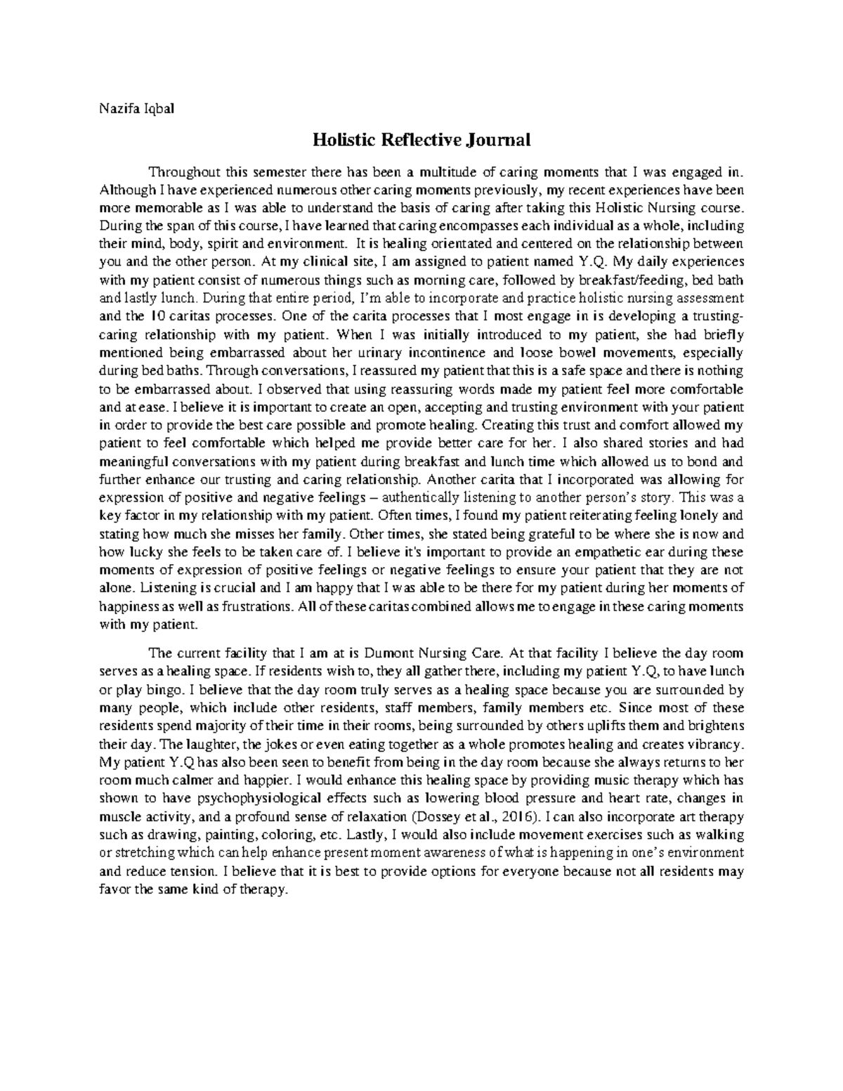 Holistic Reflective Journal - Nazifa Iqbal Holistic Reflective Journal ...