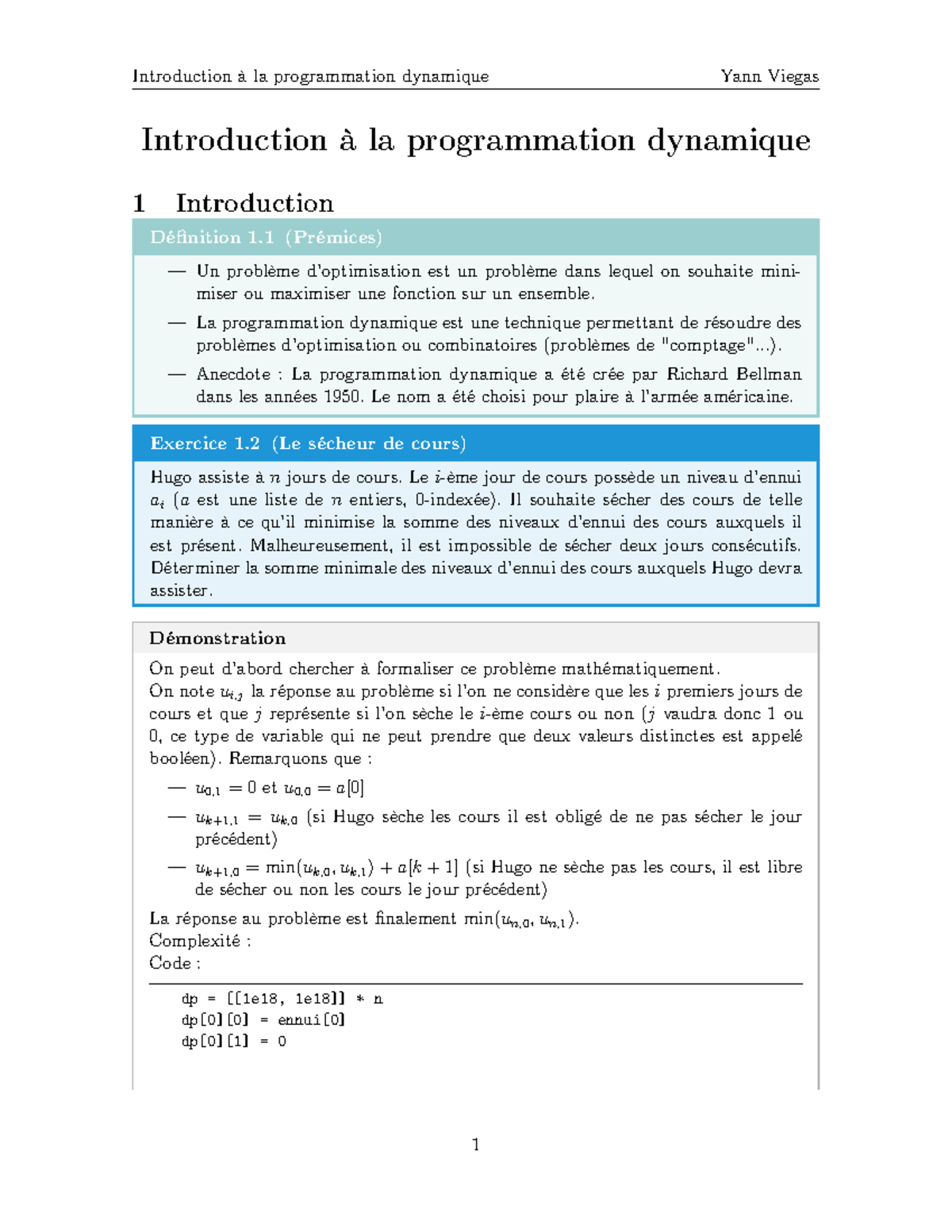 Cours dp ts1 - Introduction à la programmation dynamique 1 Introduction ...