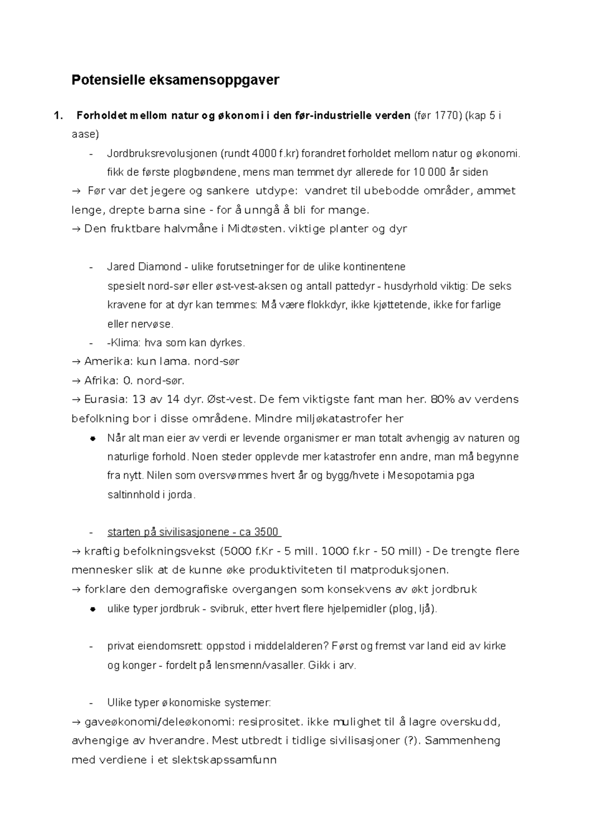 Hi-100 potensielle eksamensoppgaver - Potensielle eksamensoppgaver 1. Forholdet mellom natur og ...