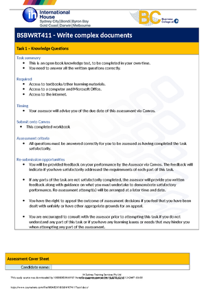 Bsbwrt 401 Learner Workbook V1 OL 1 - BSBWRT401 Write complex documents Learner Workbook Page ...