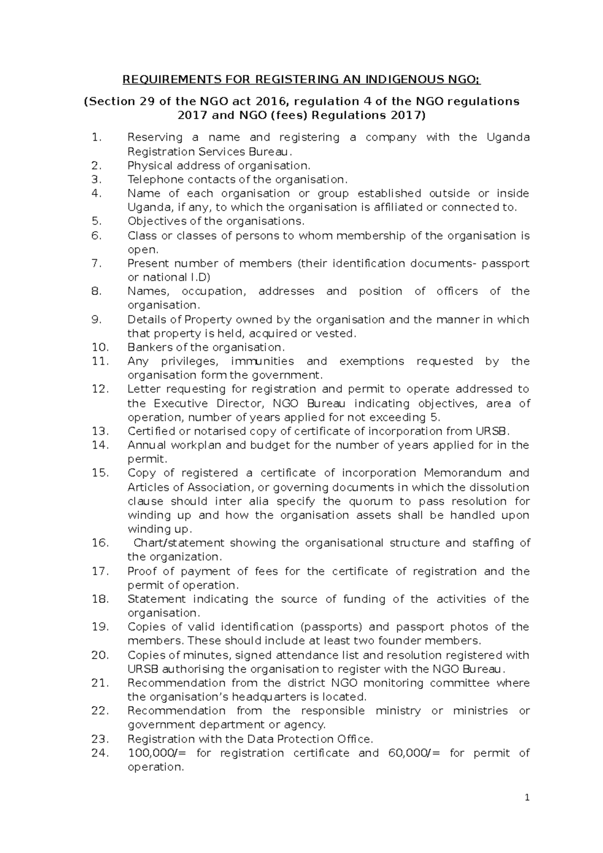 Requirements FOR Registering AN Indegenous NGO IN Uganda - REQUIREMENTS ...