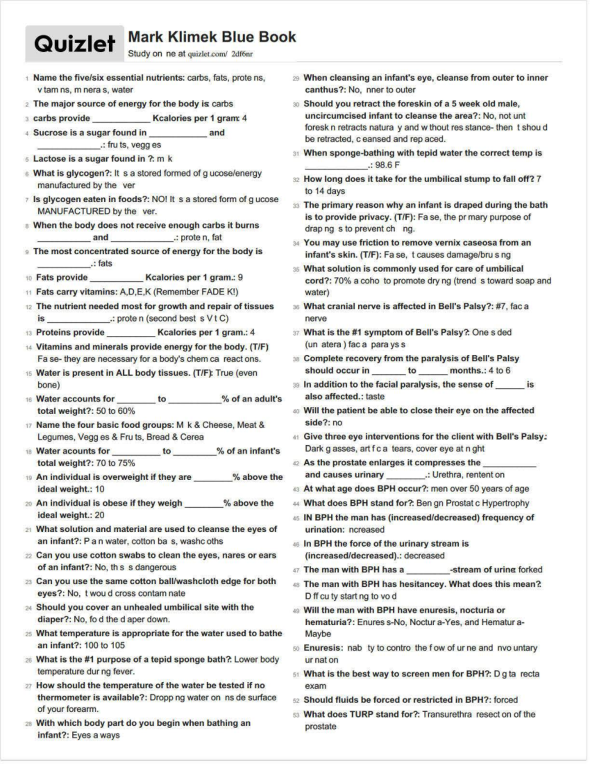 Mark Klemik Blue Book - nclex review info - NUR215 - Studocu